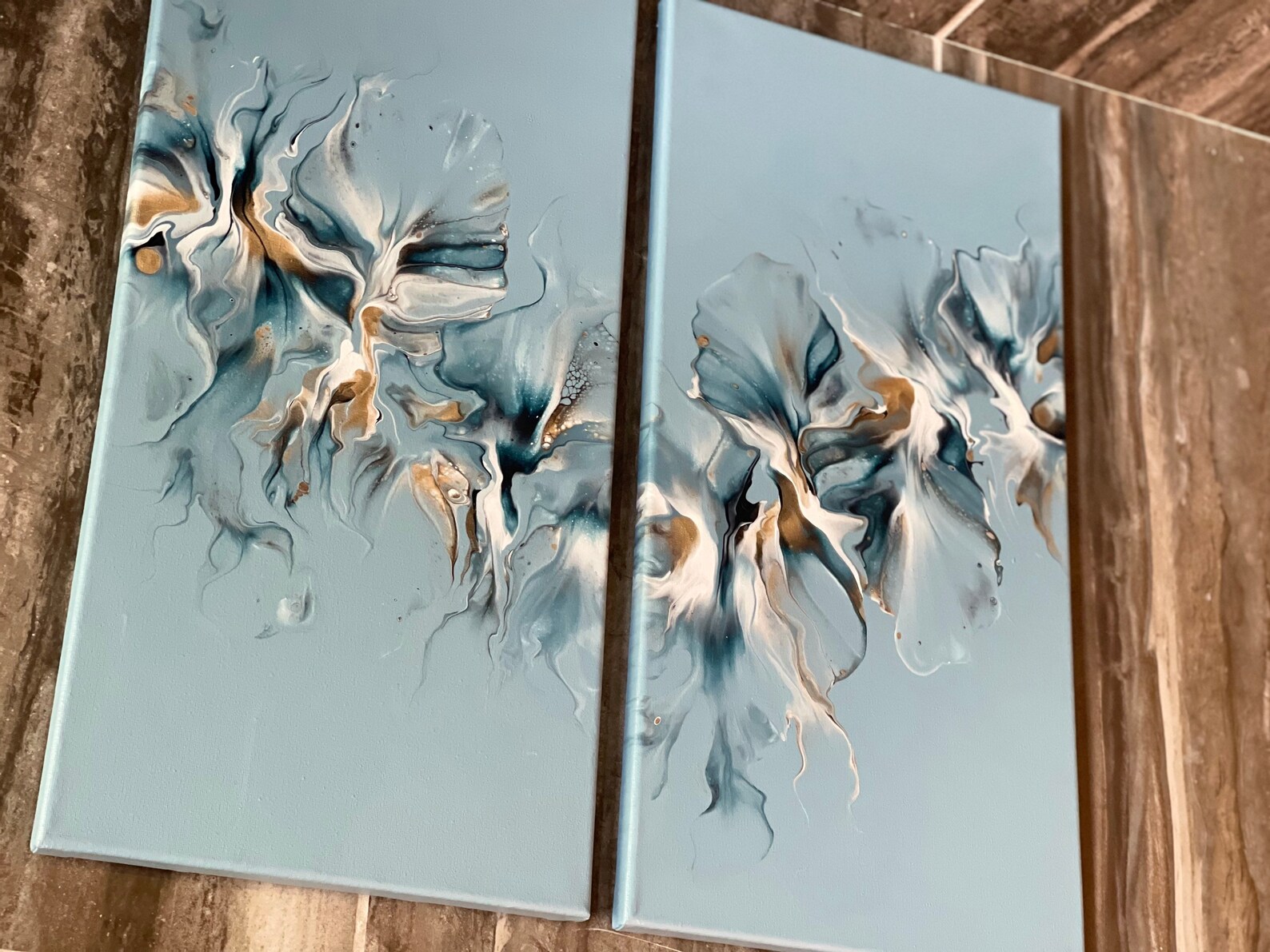Set of 2 Original, Acrylic Pour Paintings, Dutch Pour, Fluid Art ...
