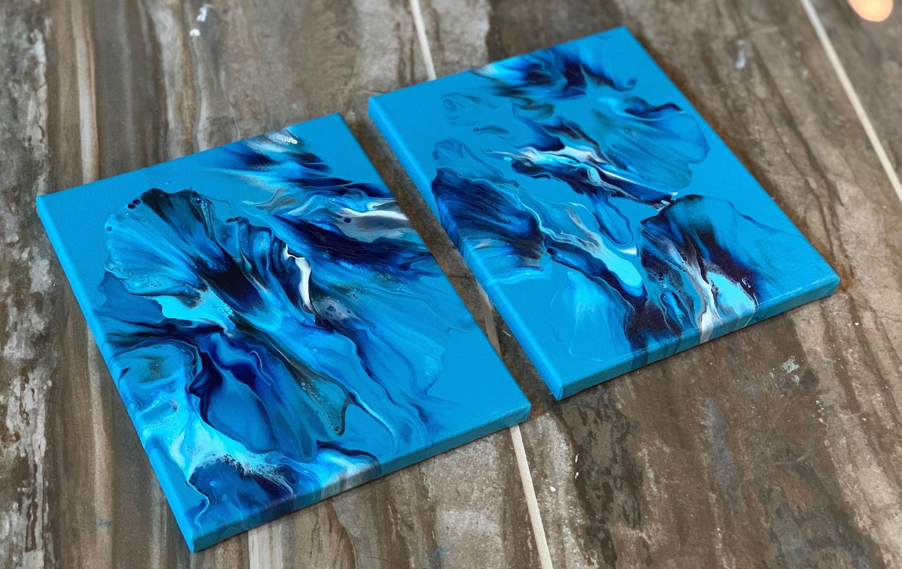 Set of Two Original, Acrylic Pour Paintings, Dutch Pour, Fluid Art ...