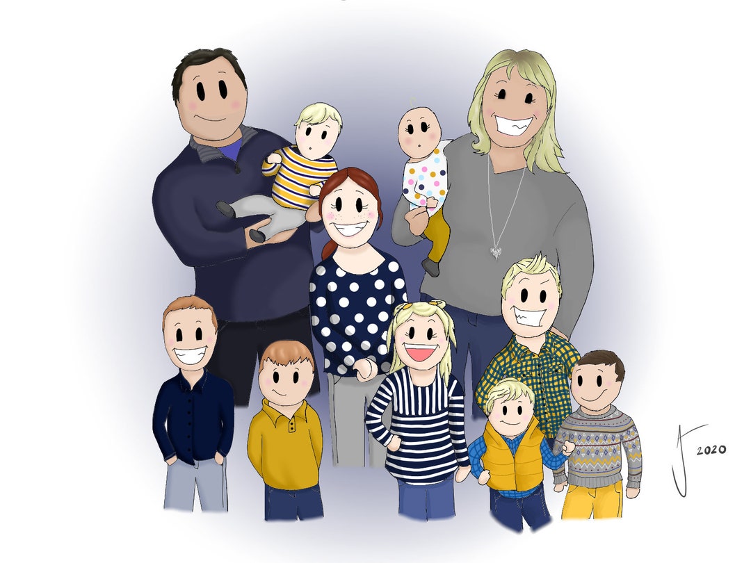 Custom Family Portrait, Cartoon Portrait, Flexible Sizing - Etsy