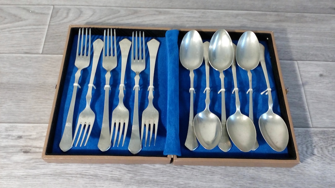 Wellner Sandrik Hutschenreuther Alpacca 6 Spoons 6 Forks Set / Germany ...