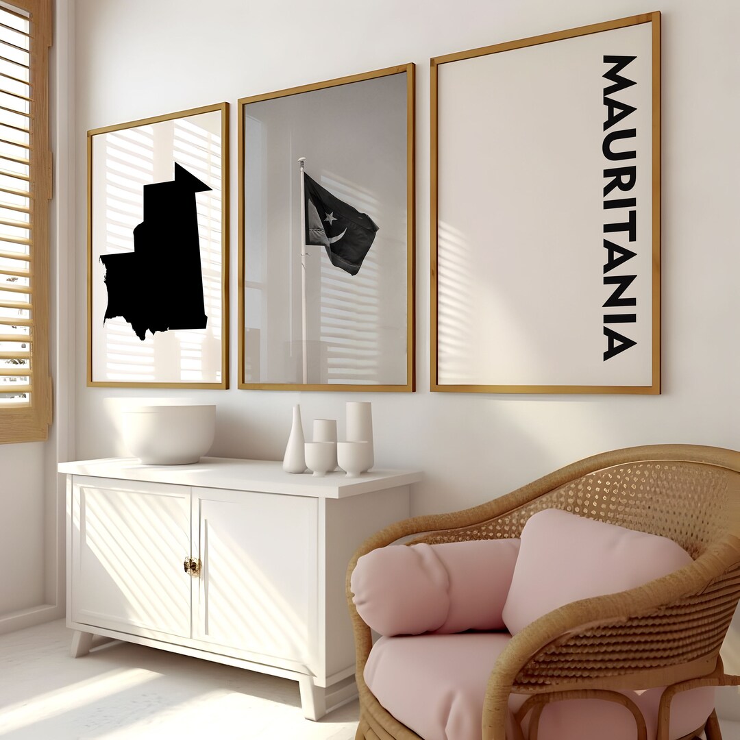 Mauritania Black and White Photograph 3 Piece Wall Art – Mauritania Map ...