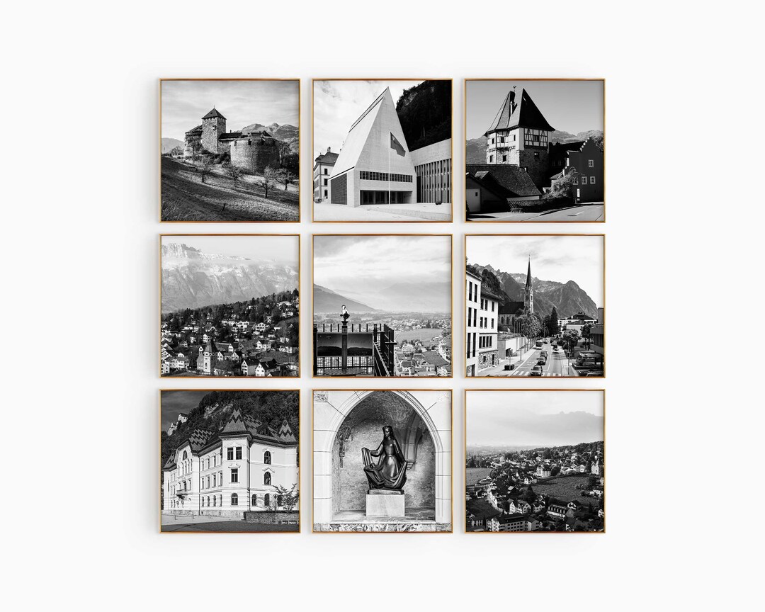 Vaduz Liechtenstein Square Black and White Photo 9 Piece Printable Wall ...