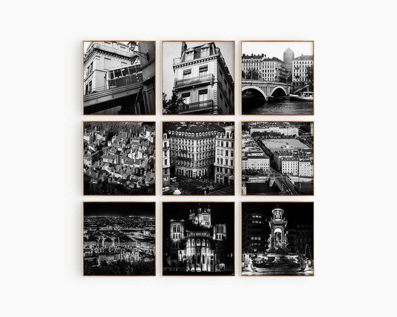 Lyon France Square Black and White Photo 9 Piece Printable Wall Art ...