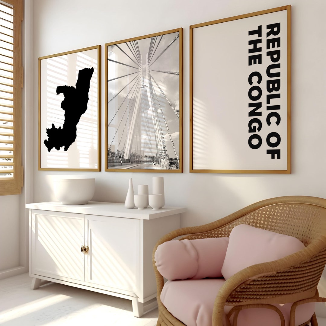 Republic of the Congo Black and White Photograph 3 Piece Wall Art – Map ...