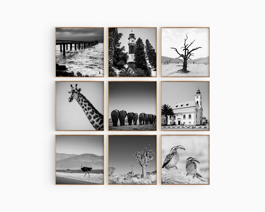 Namibia Square Black and White Photograph 9 Piece Wall Art – Namibia ...