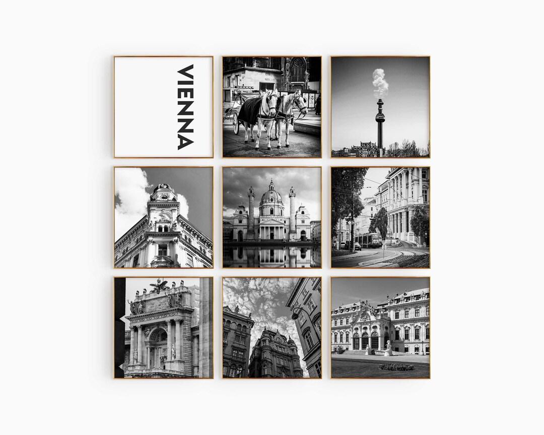 Vienna Austria Set of 9 Square City Prints – Vienna Austria Black and ...