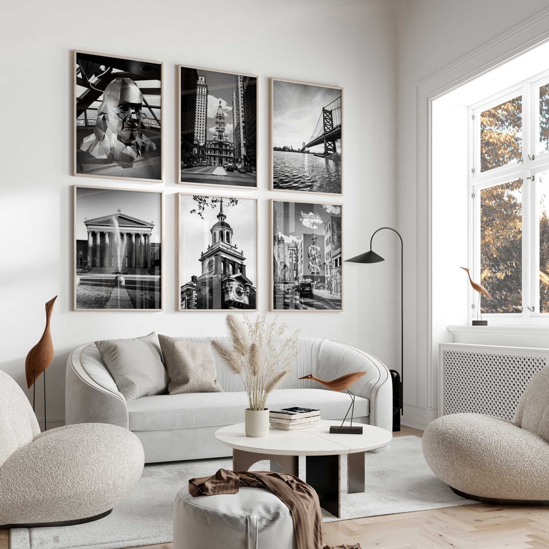 Philadelphia Pennsylvania Black and White Photo 6 Piece Wall Art ...