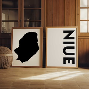 Niue Black and White Photograph 2 Piece Wall Art – Niue Map Print Set ...