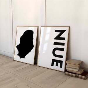 Niue Black and White Photograph 2 Piece Wall Art – Niue Map Print Set ...