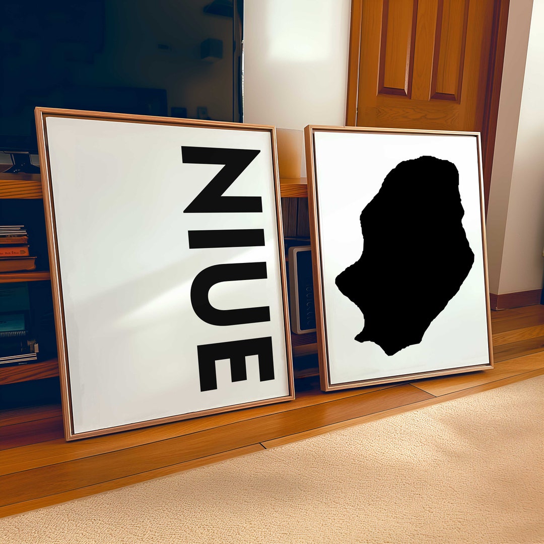 Niue Black and White Photograph 2 Piece Wall Art – Niue Map Print Set ...