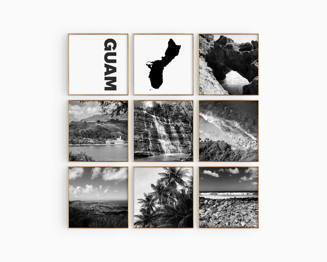 Guam Square Black and White Photograph 9 Piece Wall Art – Guam Map ...