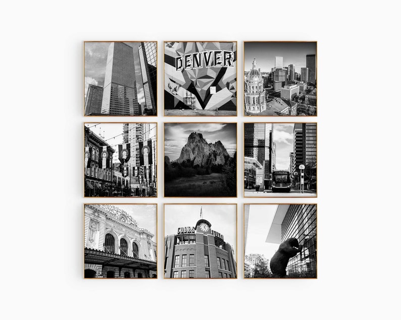 Denver Colorado Set of 9 Square City Prints – Denver Colorado Black and ...