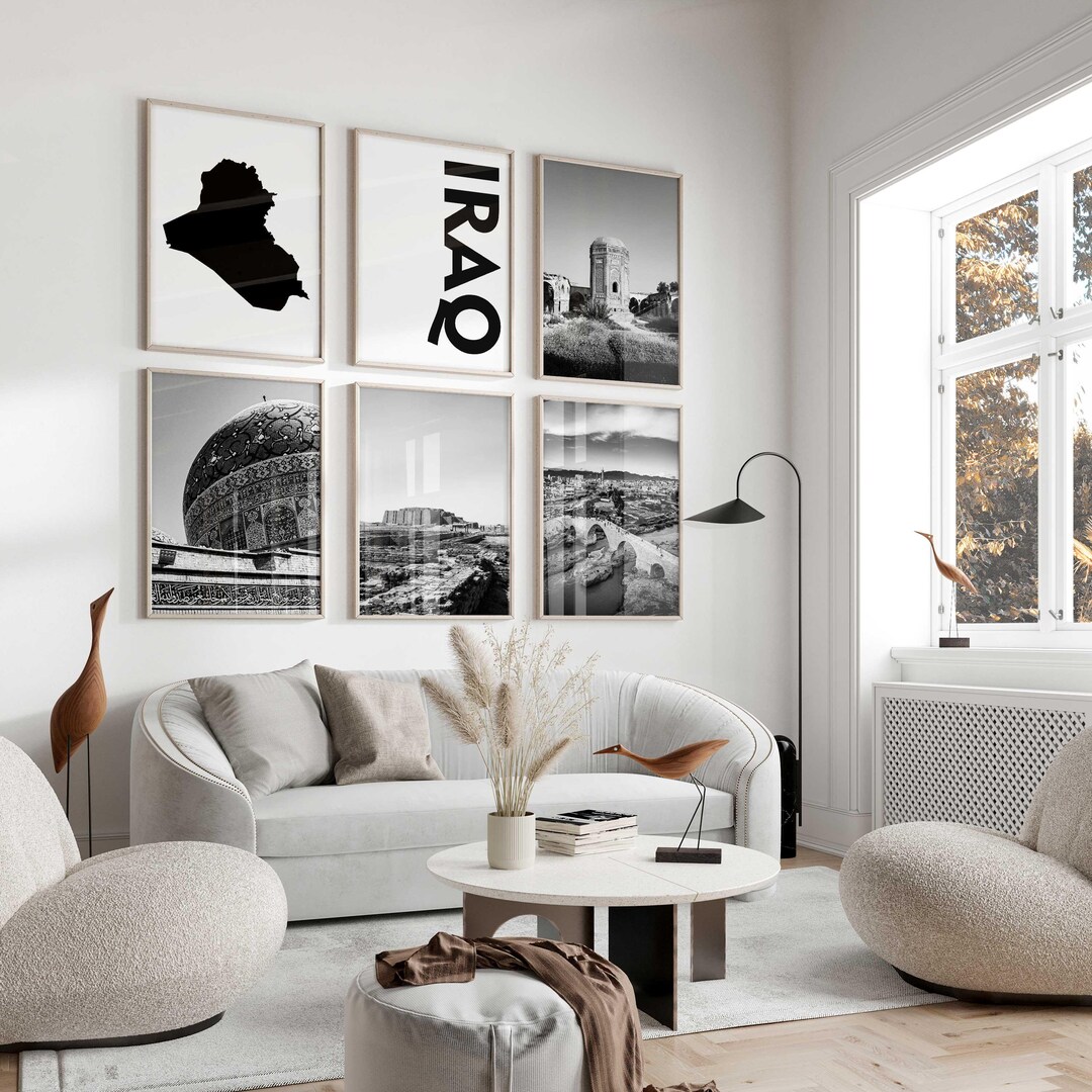 Iraq Black and White Photograph 6 Piece Wall Art – Iraq Map Print Set ...