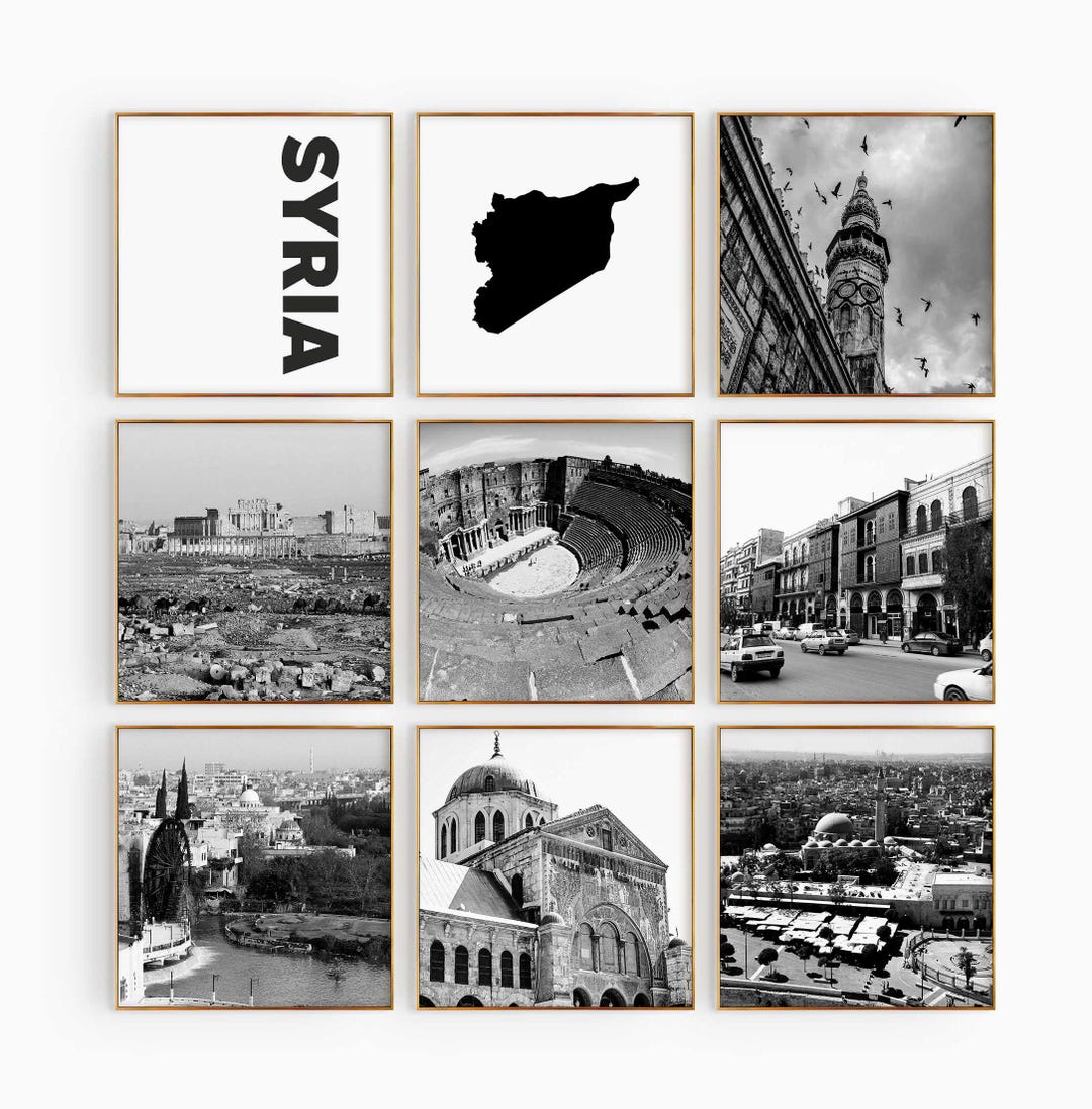 Syria Square Black and White Set of 9 Photo – Map Print Syria 9 Piece ...