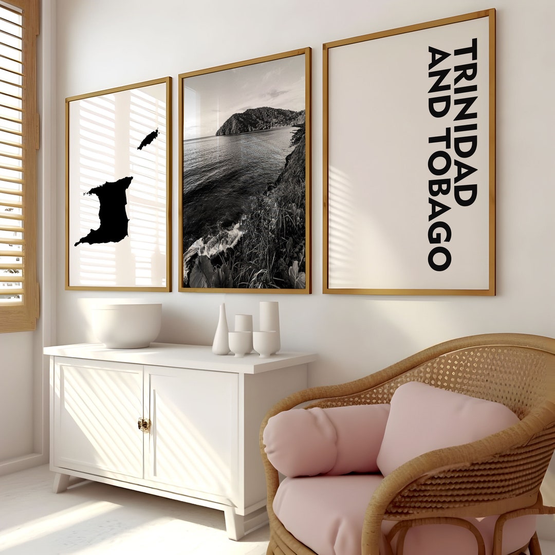 Trinidad and Tobago Black and White Photograph 3 Piece Wall Art – Map ...