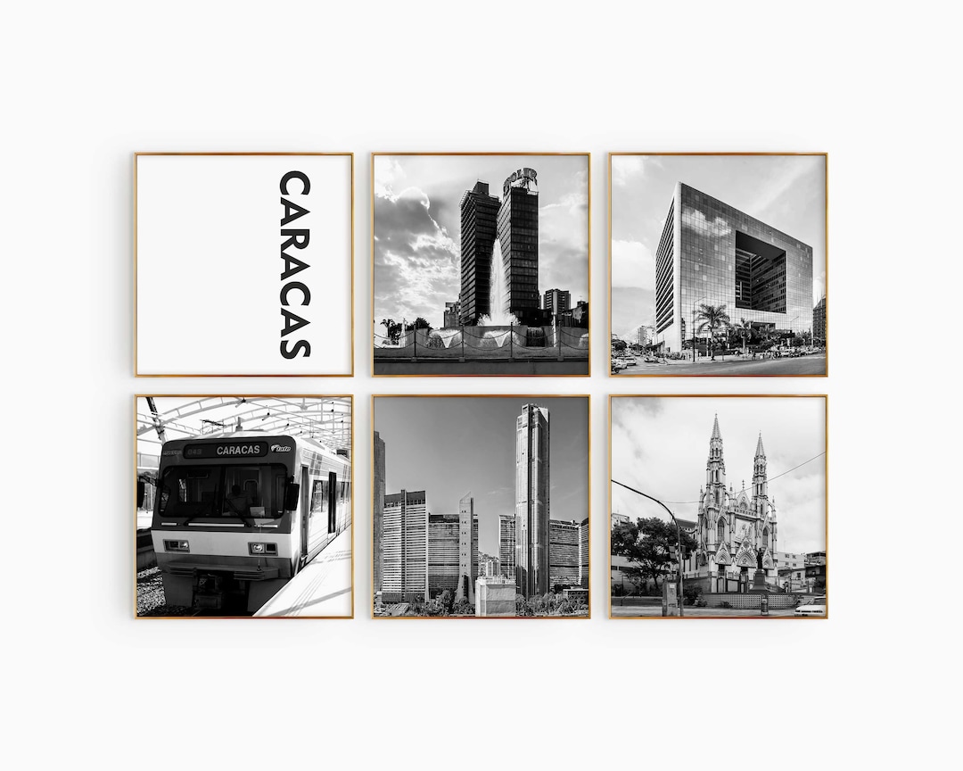 Caracas Venezuela Square Black and White Photograph 6 Piece Wall Art ...