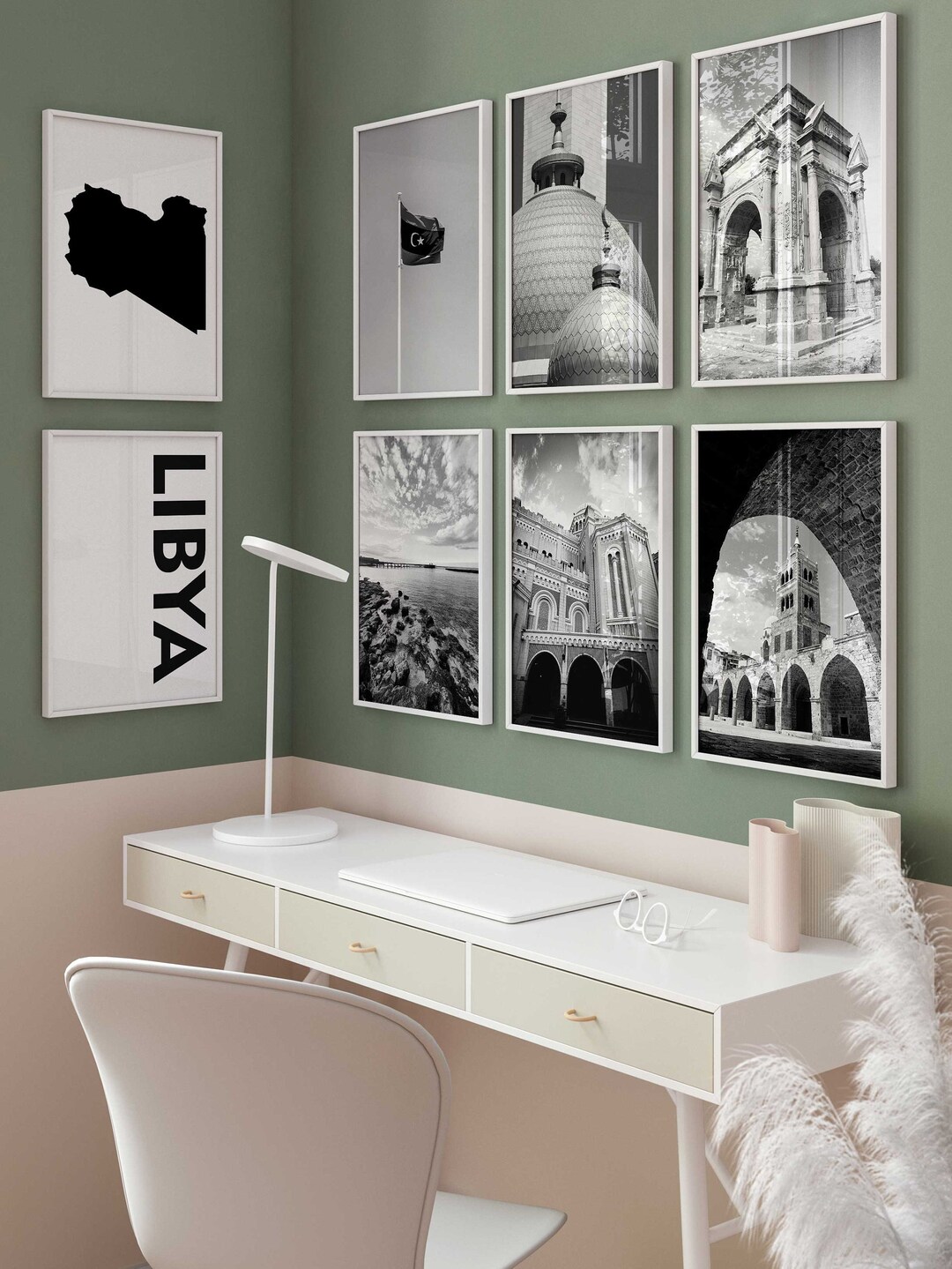 Libya Black and White Photograph 8 Piece Wall Art – Libya Map Print Set ...