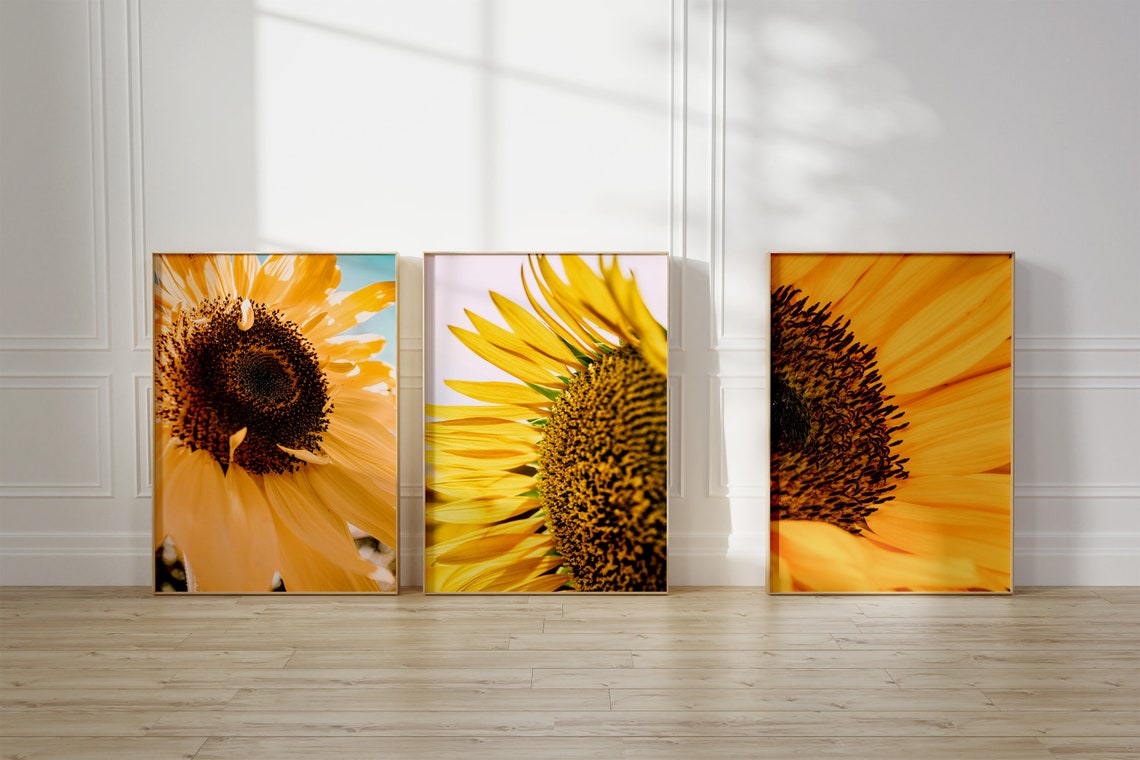 Set of 100 Sunflower Prints - Sunflower Wall Art Set - Sunflower ...