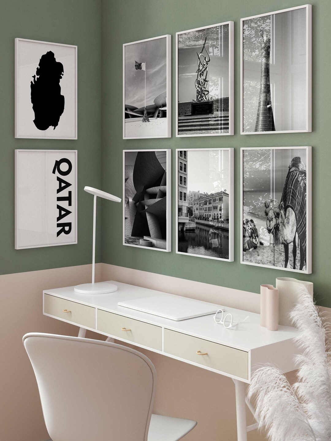 Qatar Black and White Photograph 8 Piece Wall Art – Qatar Map Print Set ...