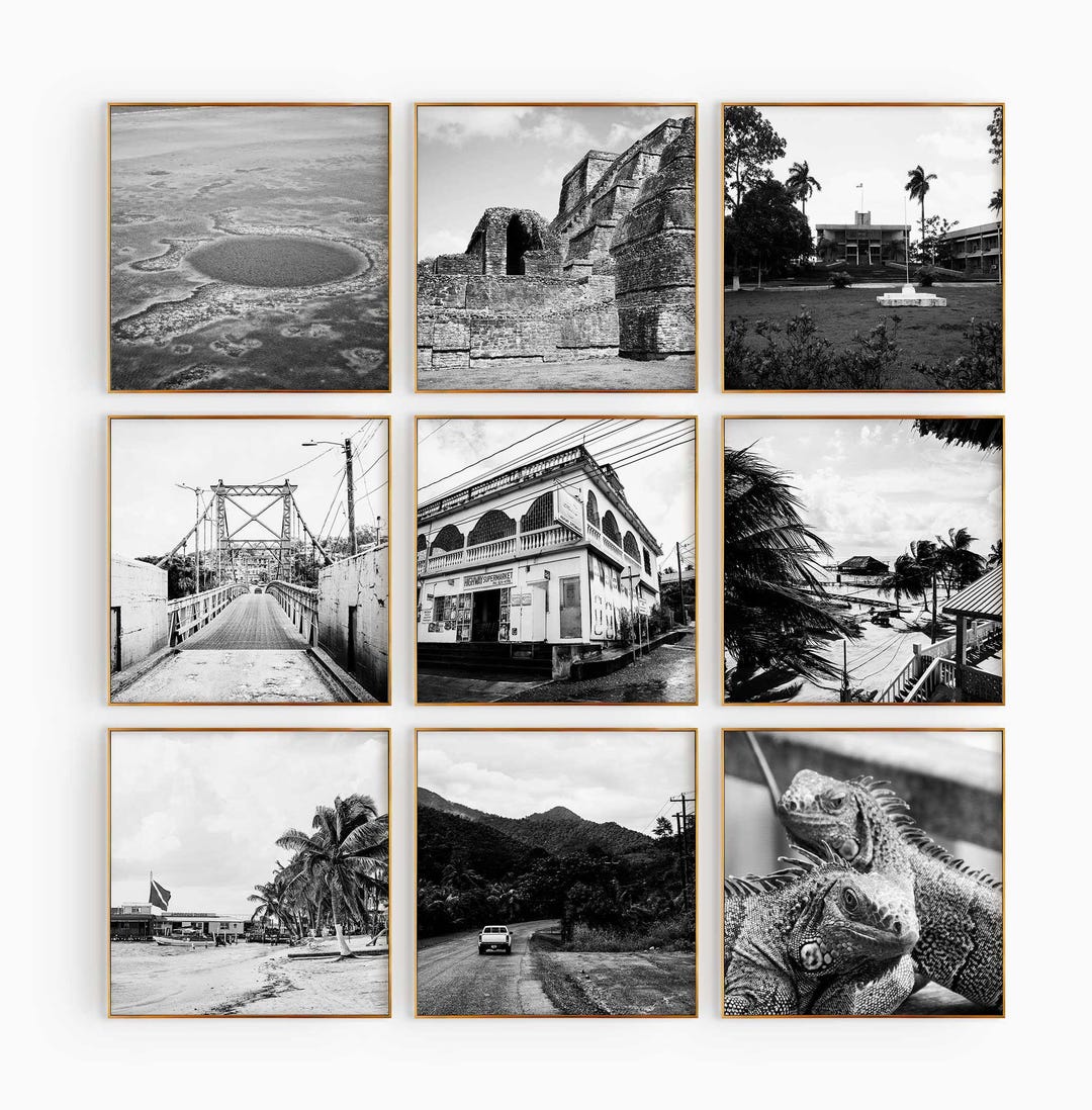 Belize Minimalist Square Black and White Set of 9 Photo – Map Print ...