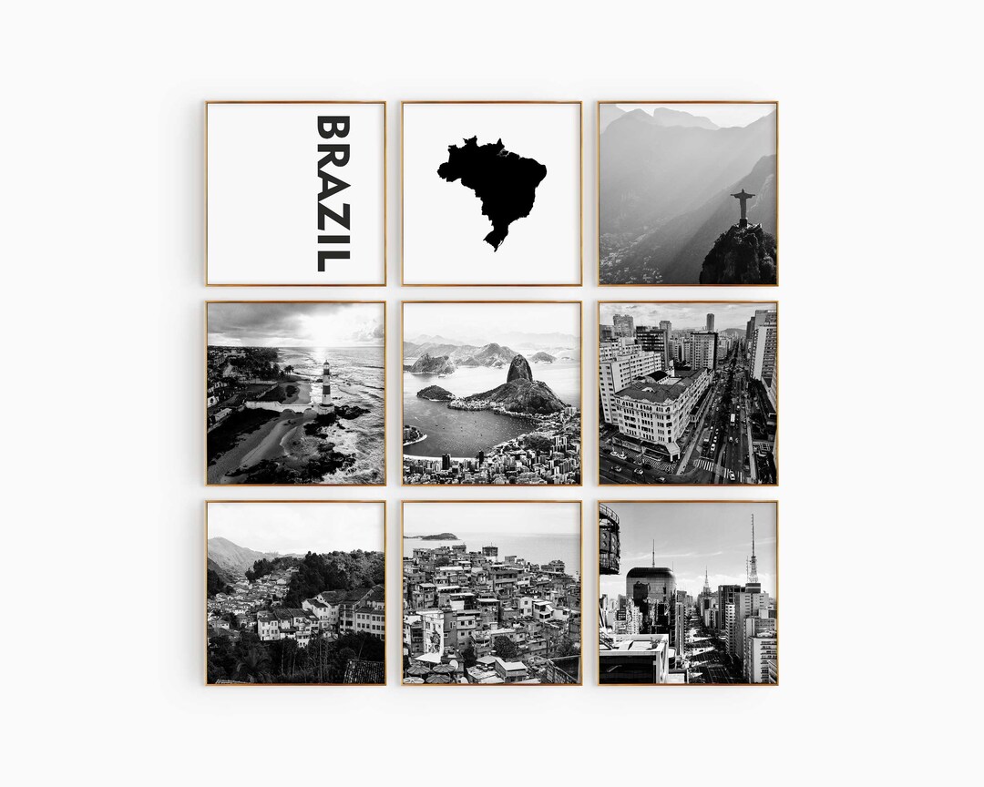 Brazil Square Black and White Photograph 9 Piece Wall Art – Brazil Map ...