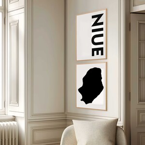 Niue Black and White Photograph 2 Piece Wall Art – Niue Map Print Set ...