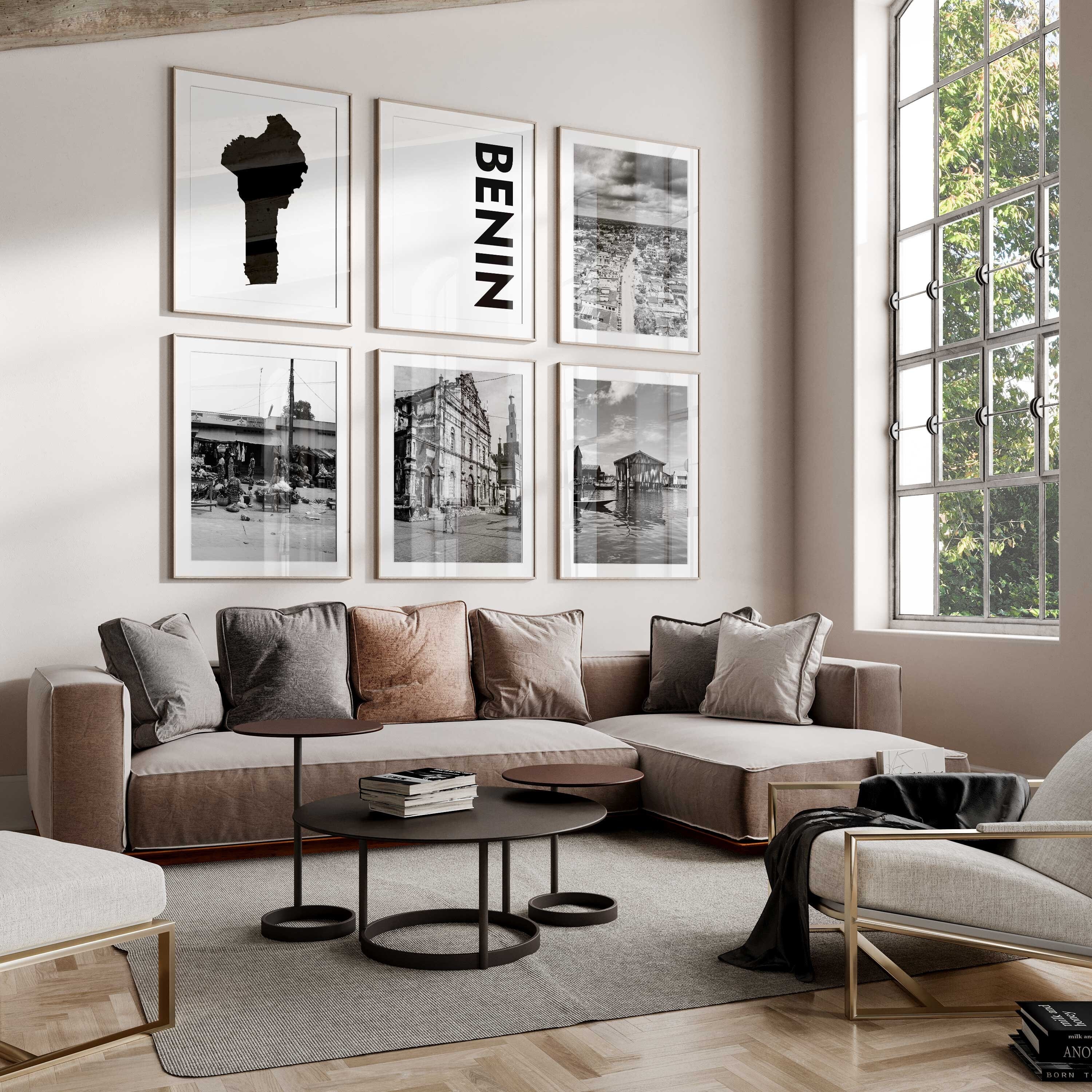 Benin Black and White Photograph 6 Piece Wall Art Benin Map Print Set ...