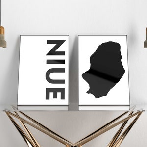Niue Black and White Photograph 2 Piece Wall Art – Niue Map Print Set ...