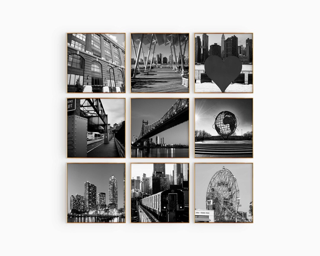 Queens NY City Square Black and White Photo 9 Piece Wall Art – Queens ...