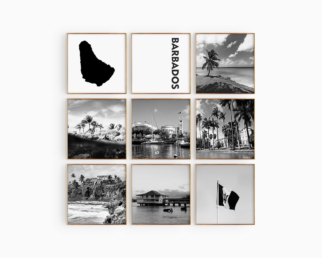 Barbados Square Black and White Photograph 9 Piece Wall Art – Barbados ...