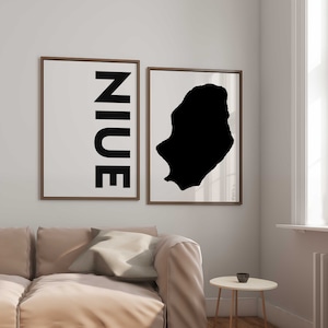 Niue Black and White Photograph 2 Piece Wall Art – Niue Map Print Set ...
