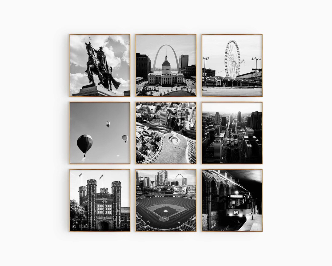 St. Louis Missouri Square Black and White Photo 9 Piece Printable Wall ...