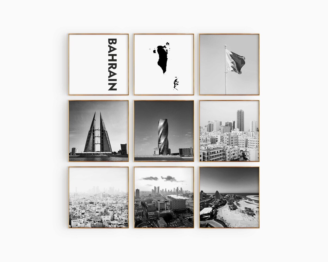 Bahrain Square Black and White Set of 9 Photo – Map Print Bahrain 9 ...