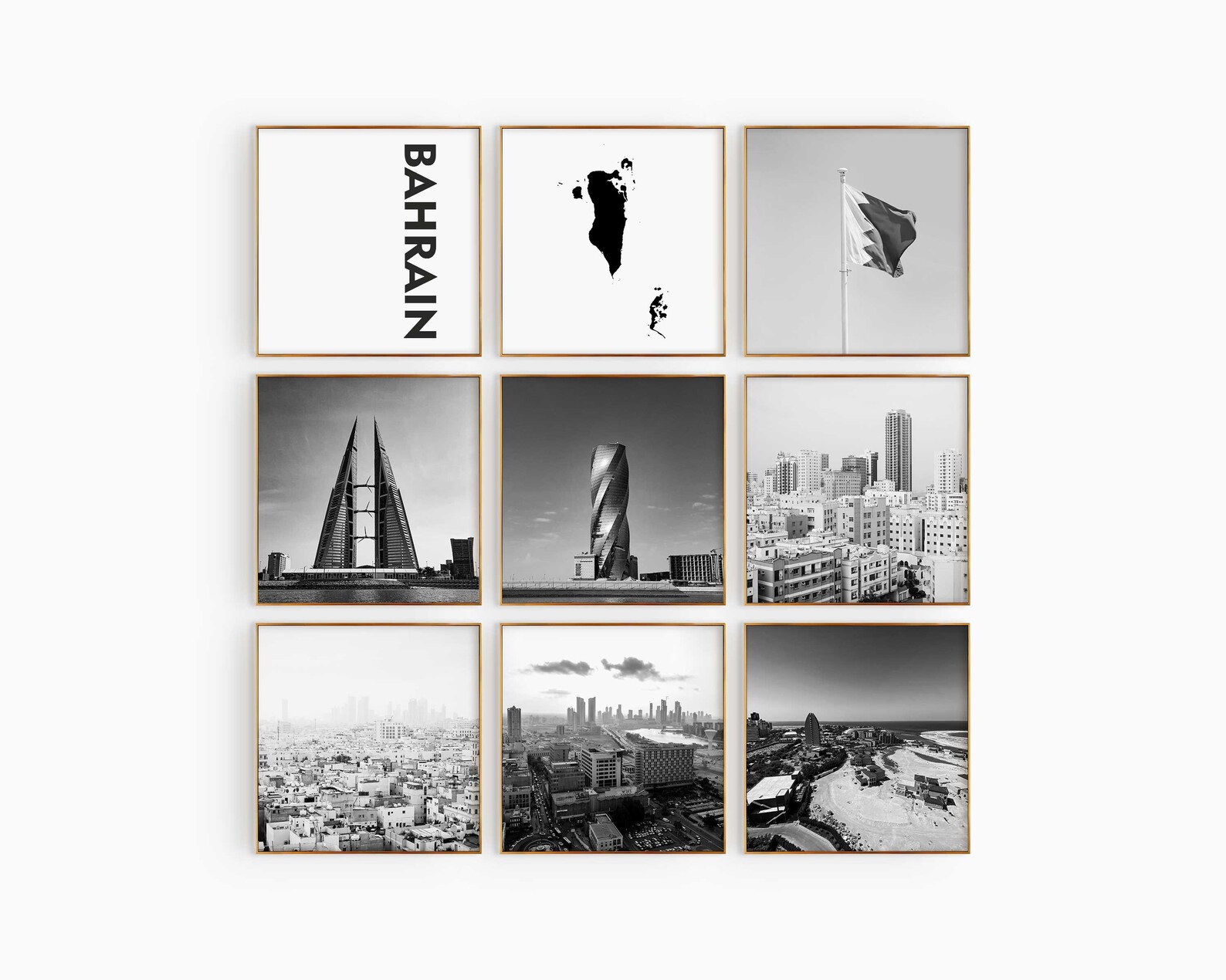 Bahrain Square Black and White Set of 9 Photo – Map Print Bahrain 9 ...