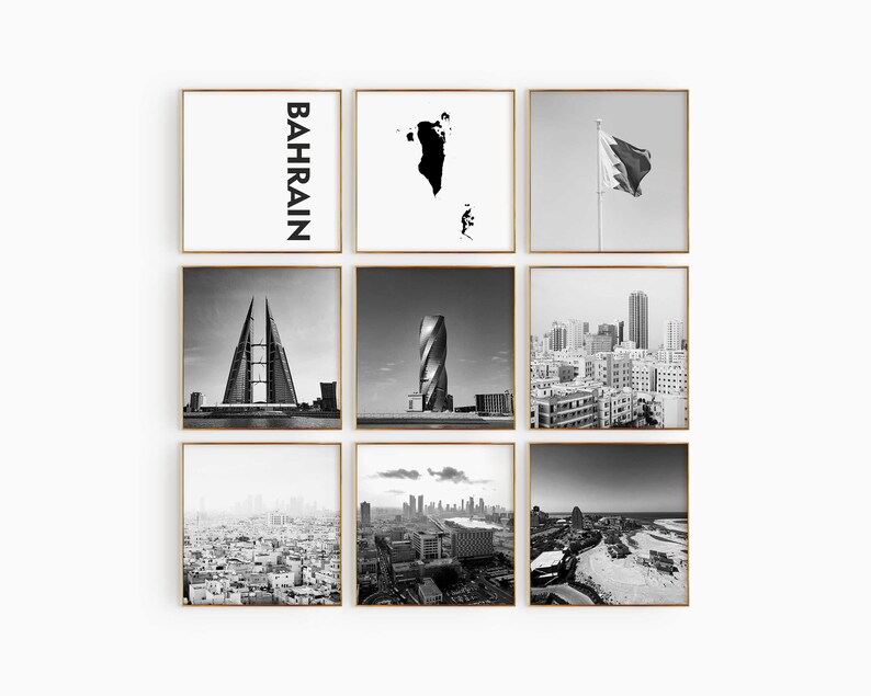 Bahrain Square Black and White Set of 9 Photo – Map Print Bahrain 9 ...