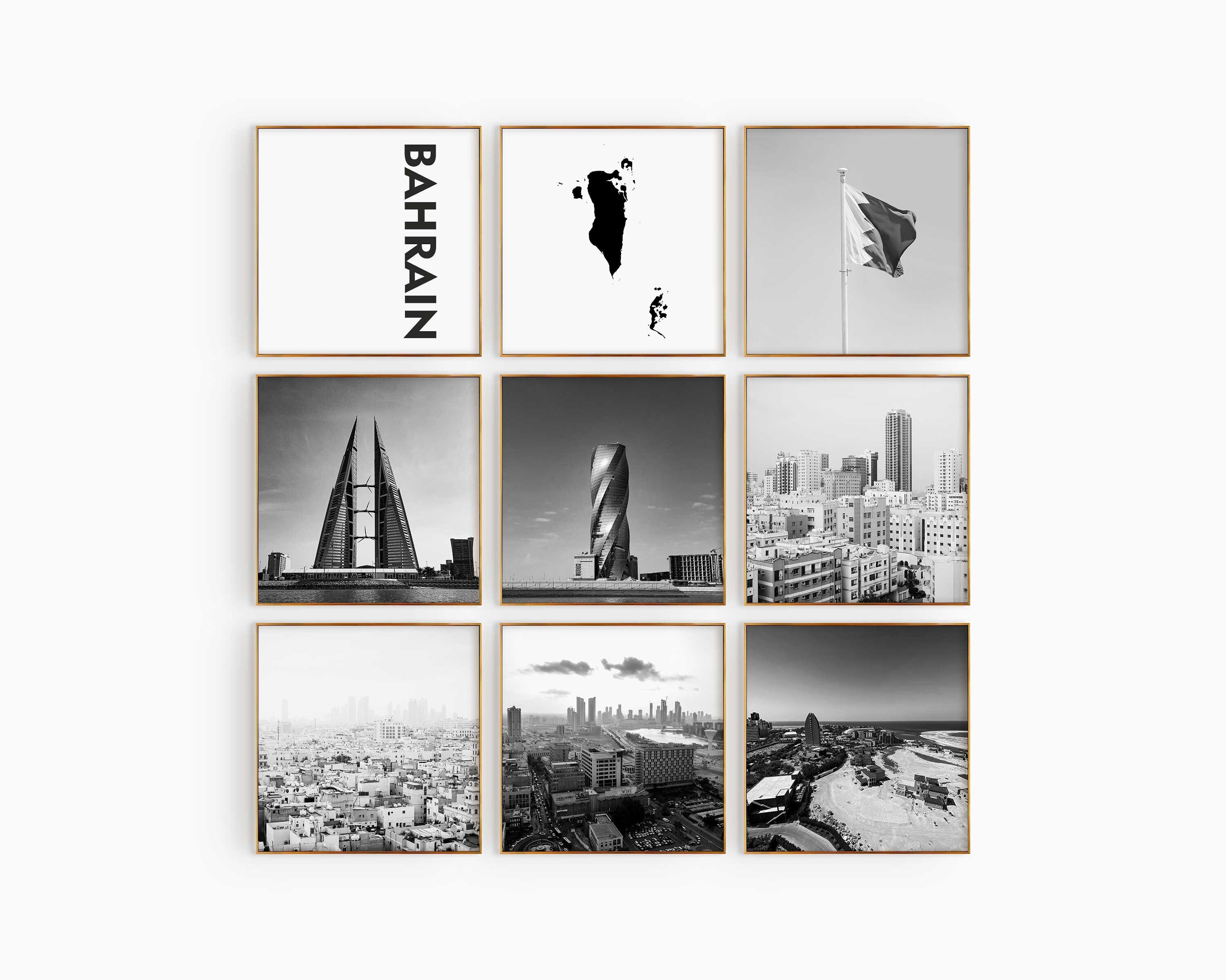 Bahrain Square Black and White Set of 9 Photo – Map Print Bahrain 9 ...