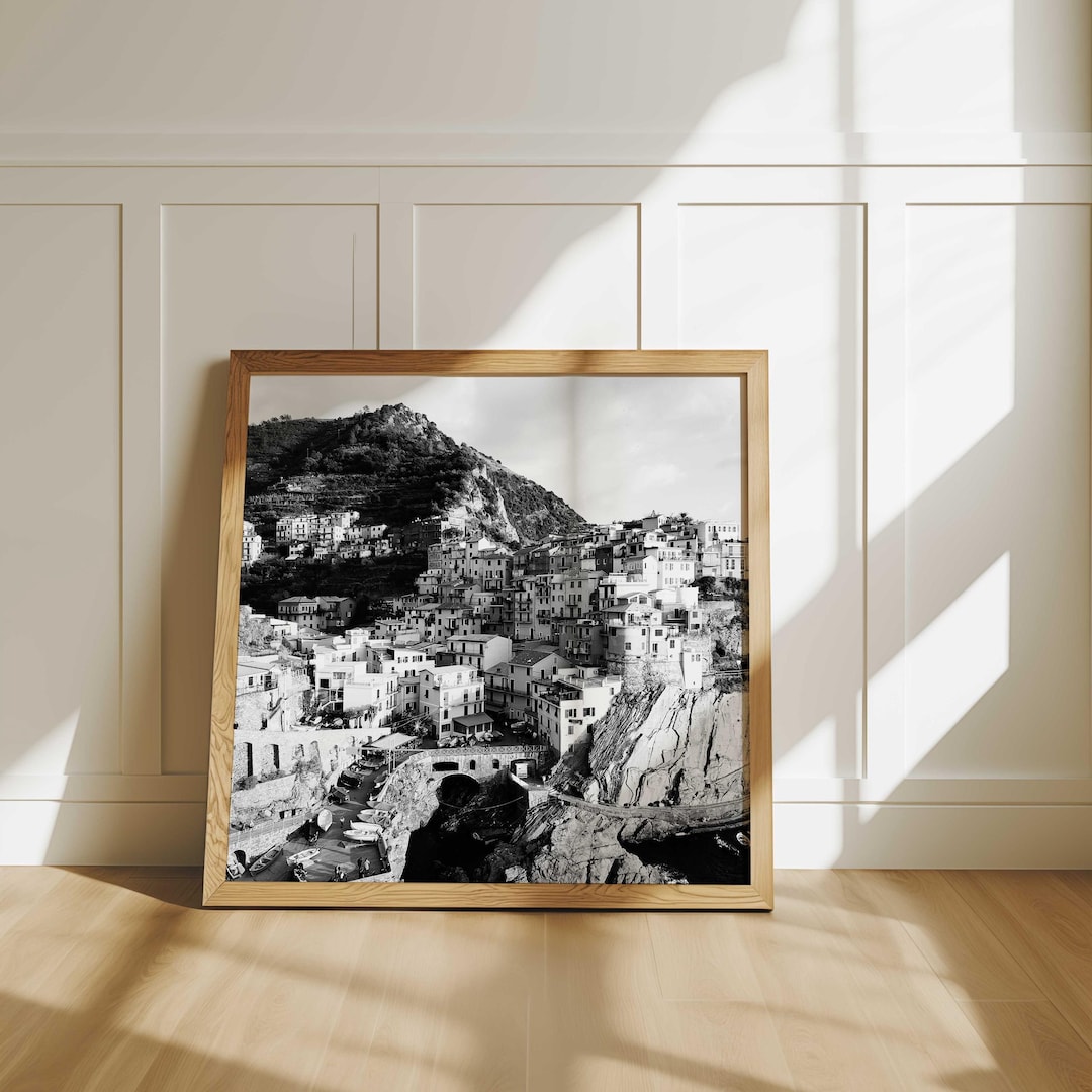 Manarola Italy Square Black and White Photo Piece Printable Wall Art ...