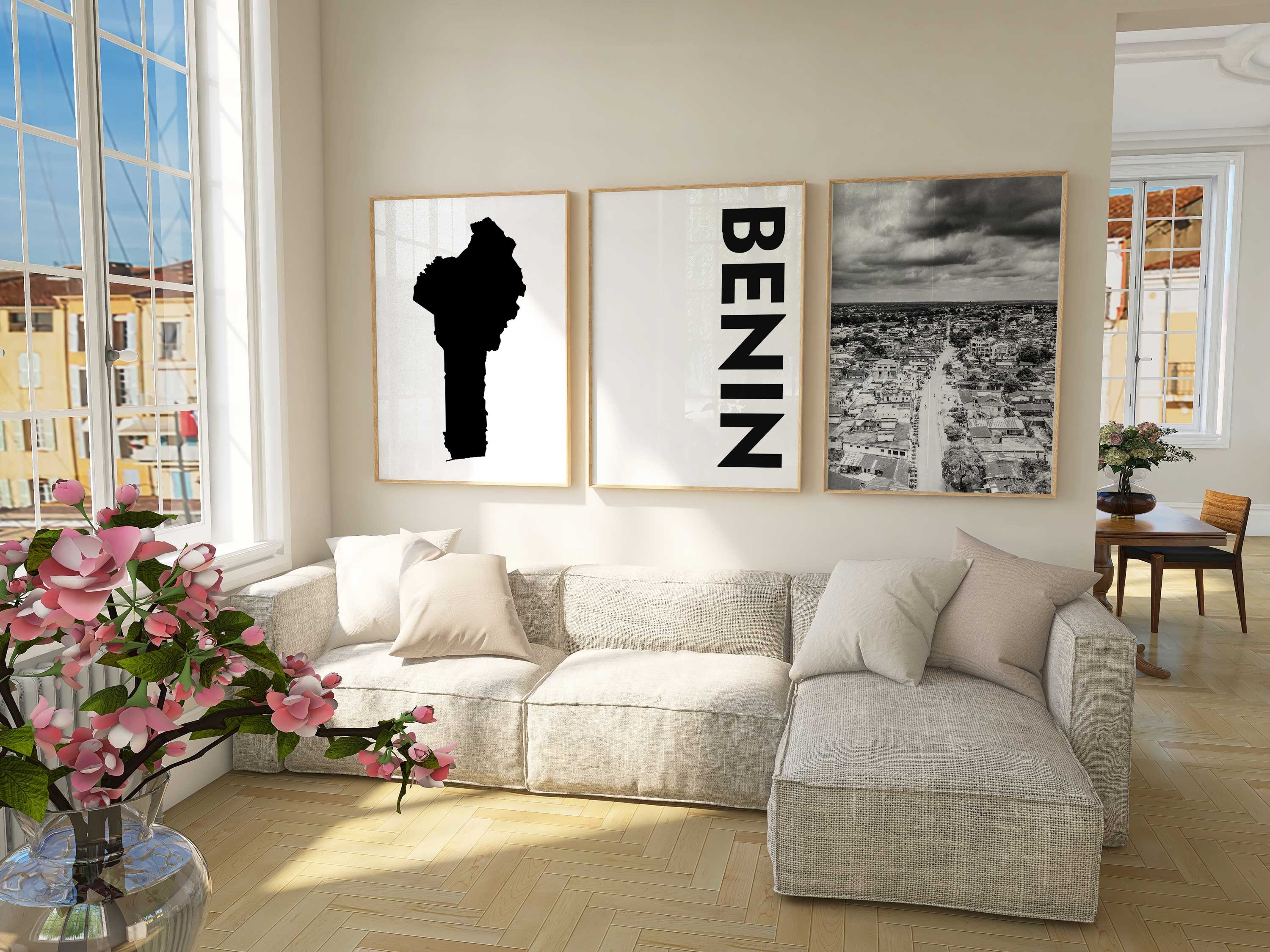 Benin Black and White Photograph 6 Piece Wall Art Benin Map Print Set ...