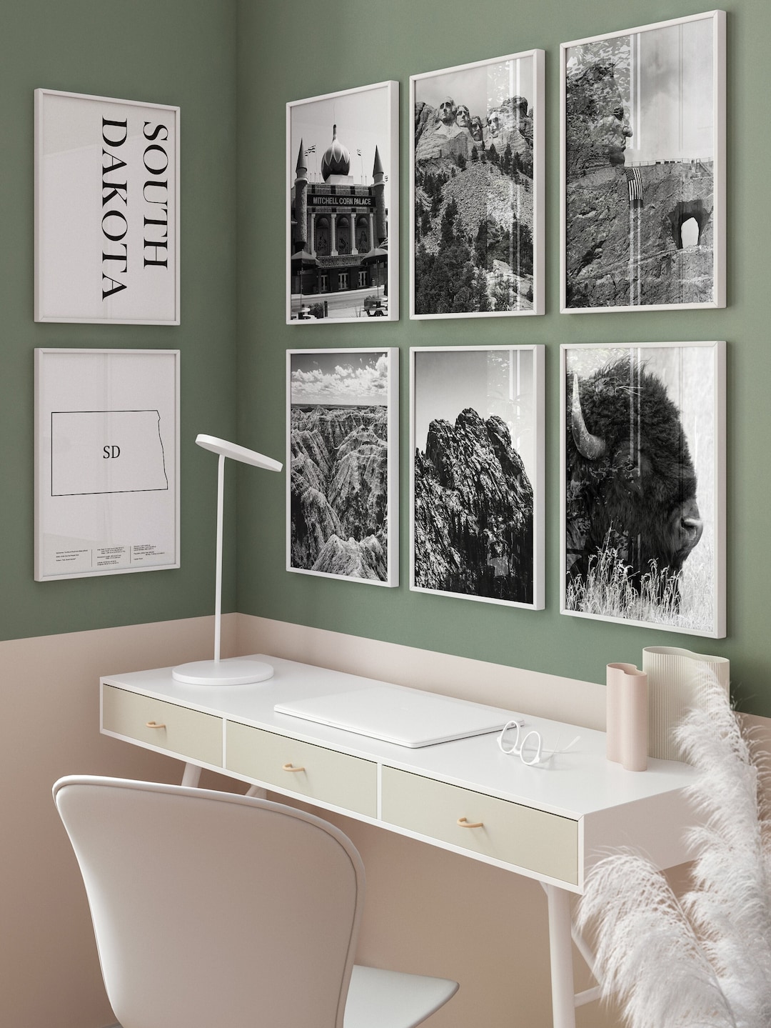 South Dakota State SD Black and White Photo 8 Piece Wall Art - South ...