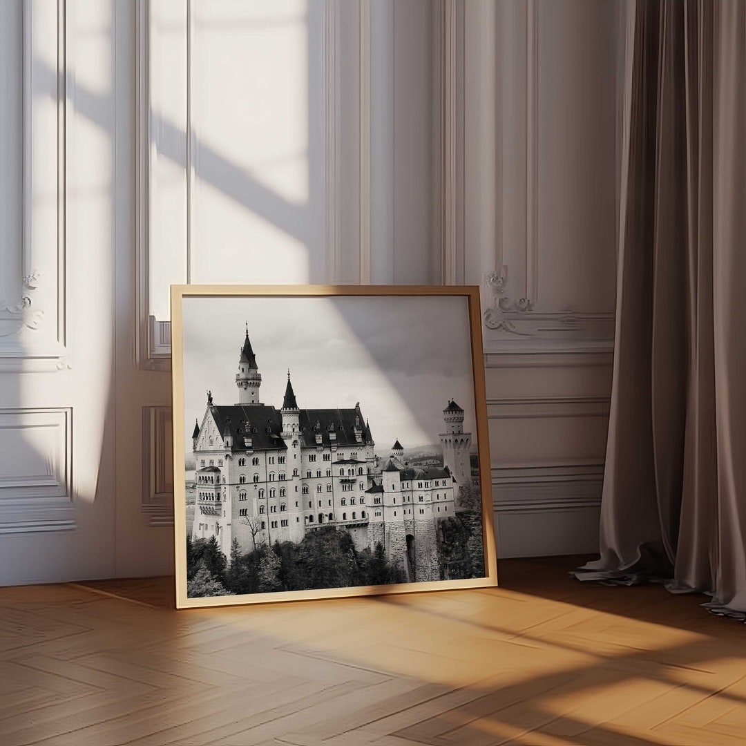 Neuschwanstein Castle Germany Minimalist Square Print – Bavaria Black ...