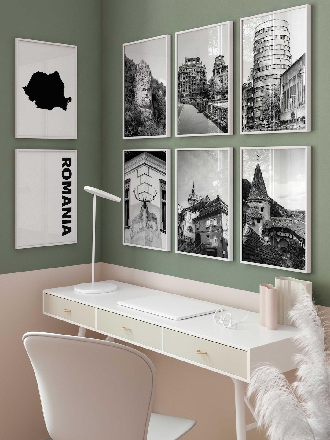 Romania Black and White Photograph 8 Piece Wall Art – Romania Map Print ...