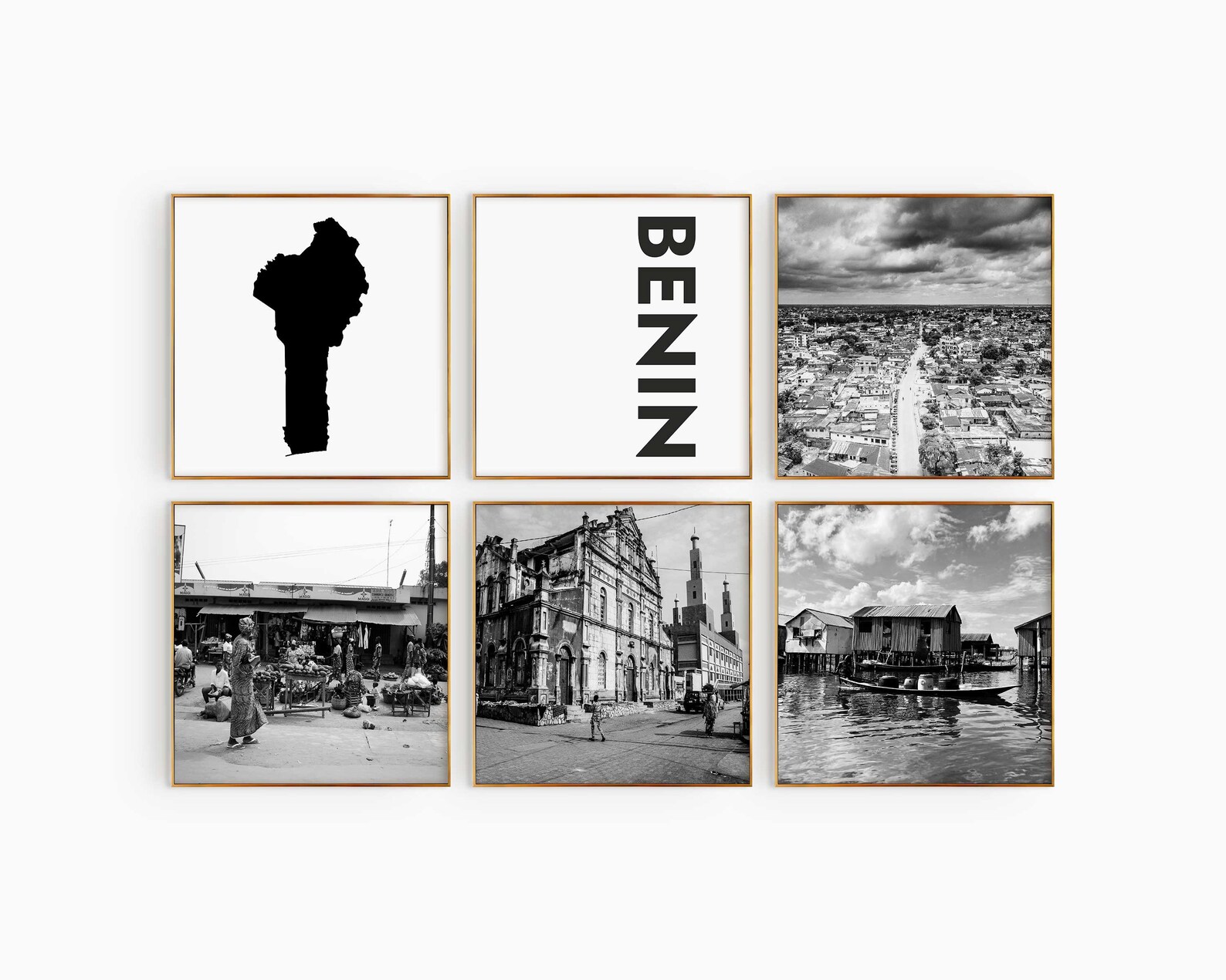 Benin Square Black and White Photograph 6 Piece Wall Art – Benin Map ...