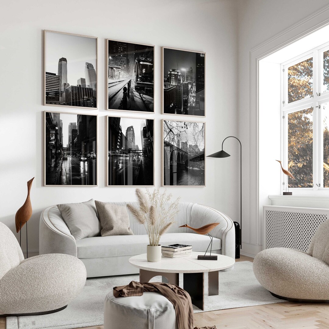 Minneapolis Minnesota Black and White Photo 6 Piece Wall Art ...