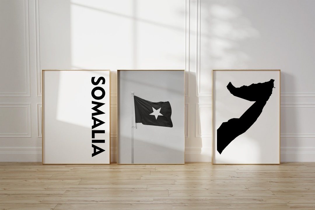 Somalia Black and White Photograph 3 Piece Wall Art – Somalia Map Print ...