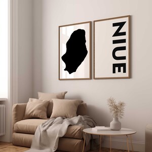 Niue Black and White Photograph 2 Piece Wall Art – Niue Map Print Set ...