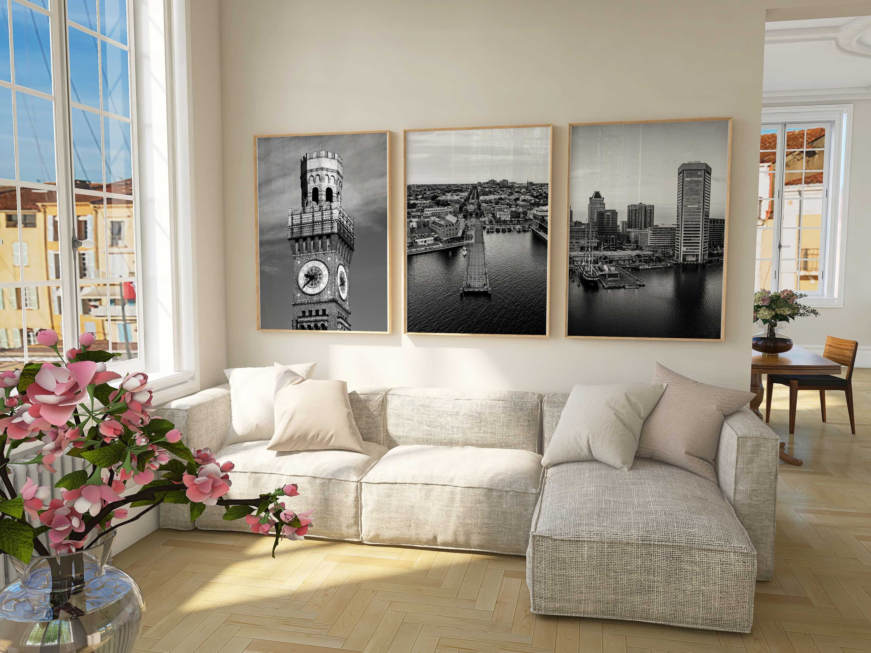 Baltimore Maryland Black and White Photo 6 Piece Wall Art Baltimore ...