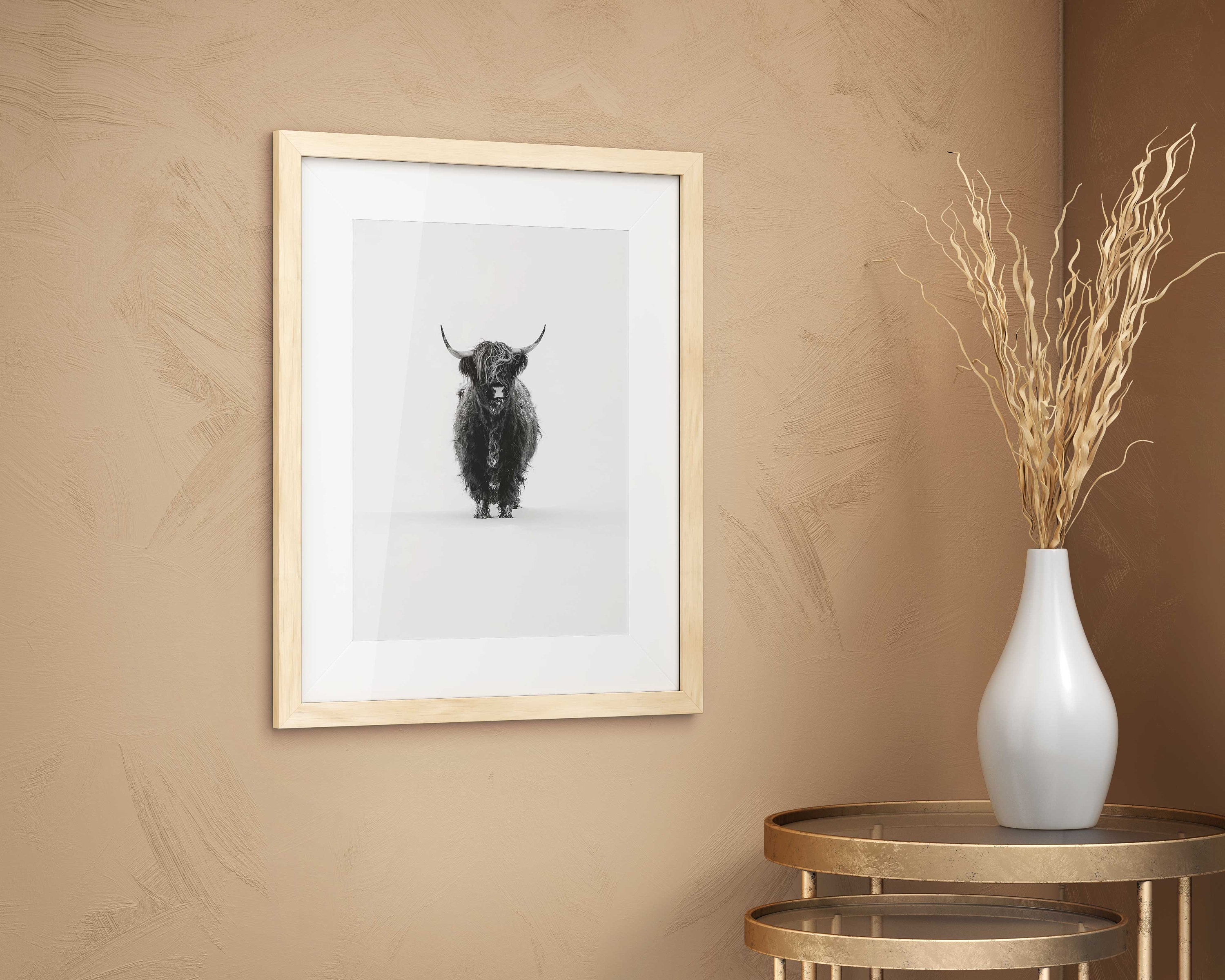 Sweden Highland Cow Snowy Black and White Photography Print - Swedish ...
