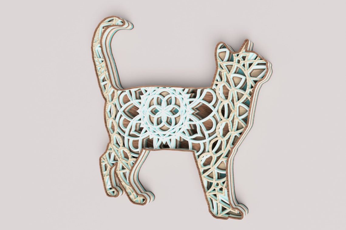 Cat laser cut file layered svg vector design dxf file for | Etsy