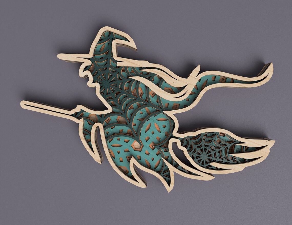 Layered Flying Witch Laser Cut File: Vector SVG Template (digital ...