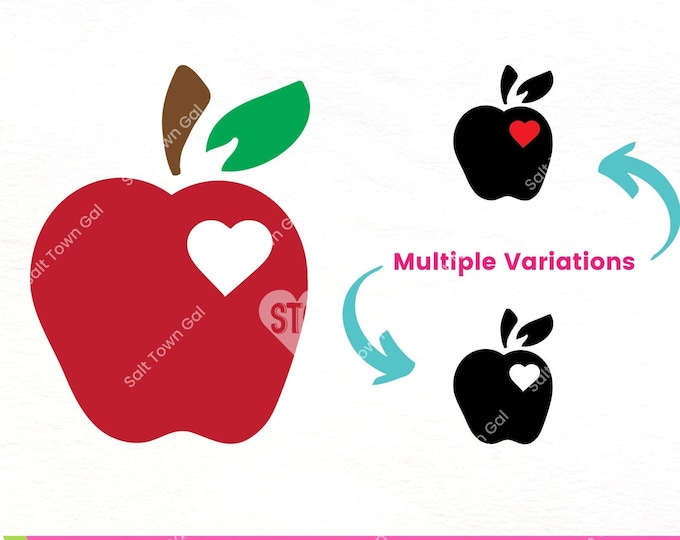 Apple Heart Svg-apple Cricut Cut File-teacher Apple Png-apple Clip Art ...